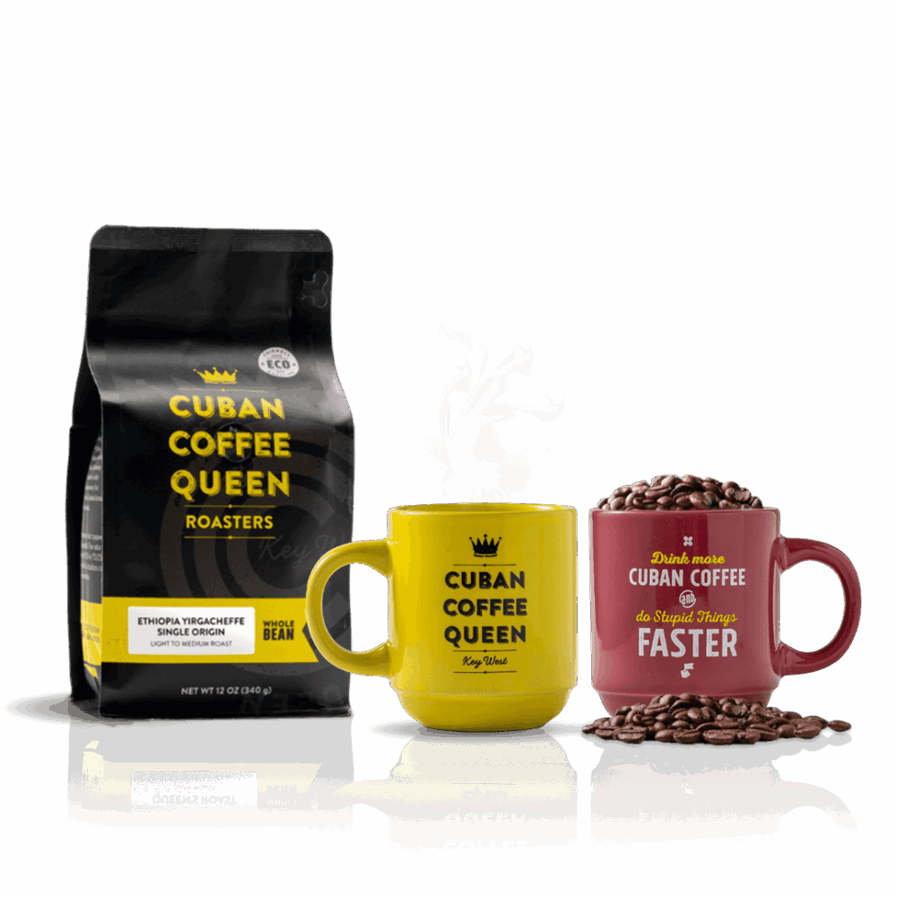 Bag of Coffee with 2 Ceramic Mugs - Cuban Coffee Queen